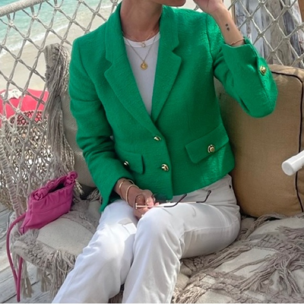 Zara Cropped Green Tweed Jacket - Gem